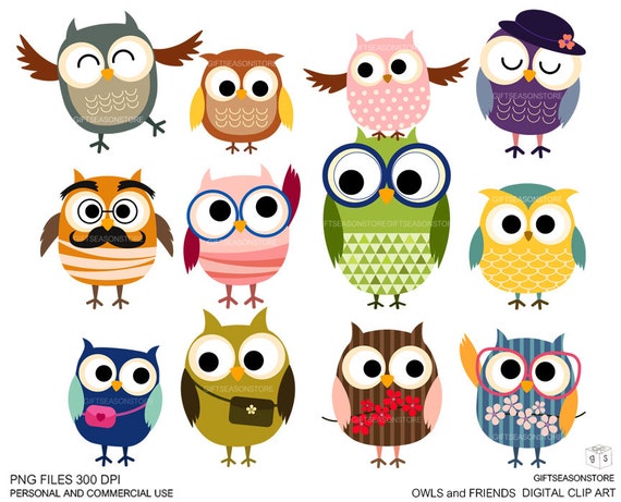 Owls and friends Digital clip art for Personal and Commercial