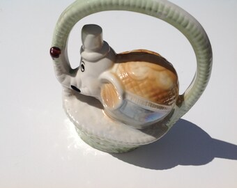 Vintage Luster Ware Elephant in Basket WHITE ELEPHANT GIFT