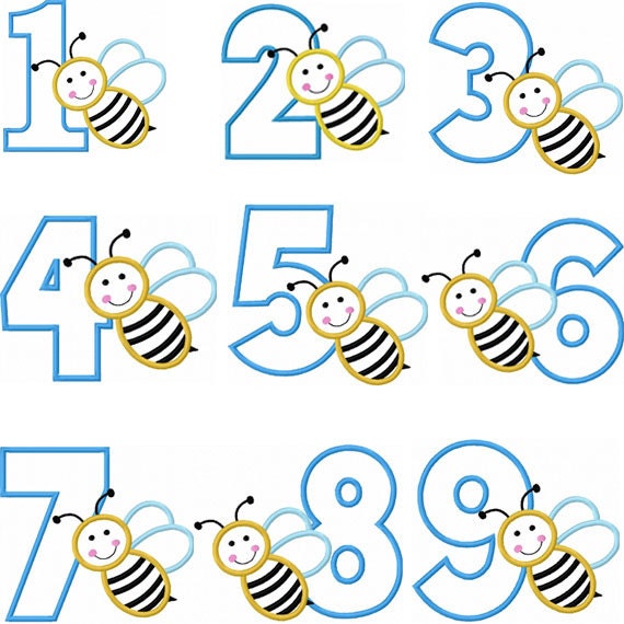 Instant Download Bee Numbers 1-9 Applique Machine Embroidery