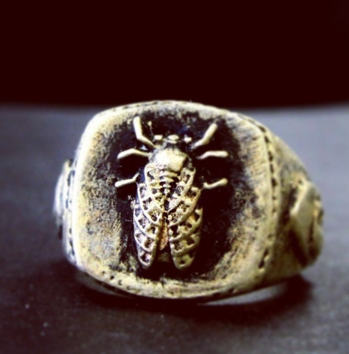 Solid bronze Cicada bug insect skull ring handmade by lorgjewels