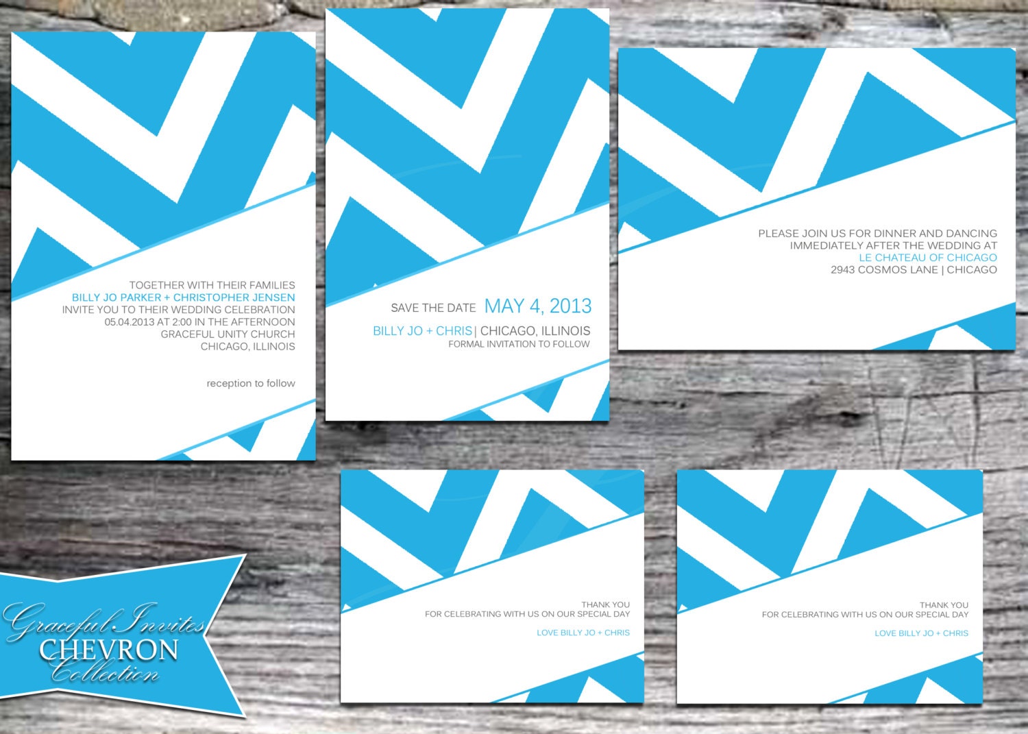 Sideways Chevron Complete Invitation Set (Blue) – DIY PRINTABLE ...
