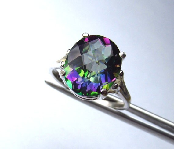 Exquisite Genuine Mystic Rainbow Topaz Checkerboard Oval in
