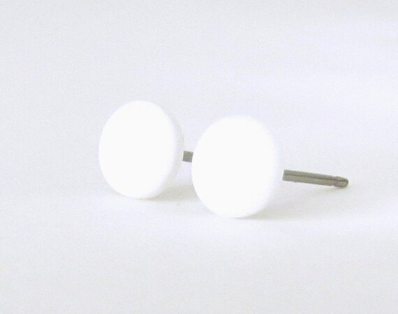 White studs matte white earrings small flat earrings matte