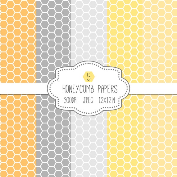 Honeycomb Paper Pack // Digital Pattern Papers // Yellow Gray