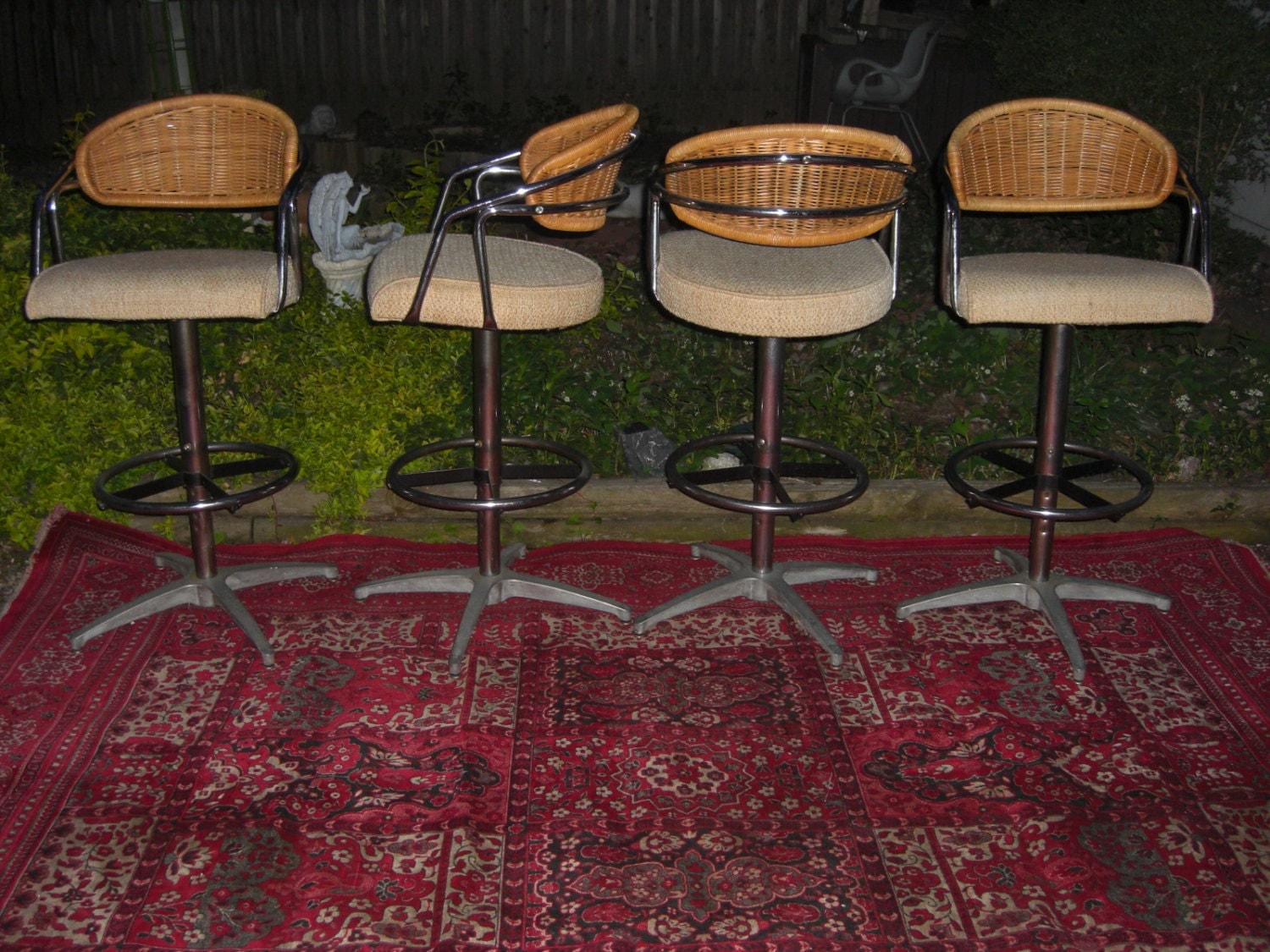 4 Bar Stool Bar Chair SET Chrome w Caned Backrest Mid Century Modern ...