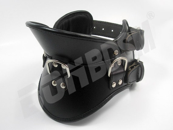 Bondage Restraint Strict Leather Posture Collar with 3 strong