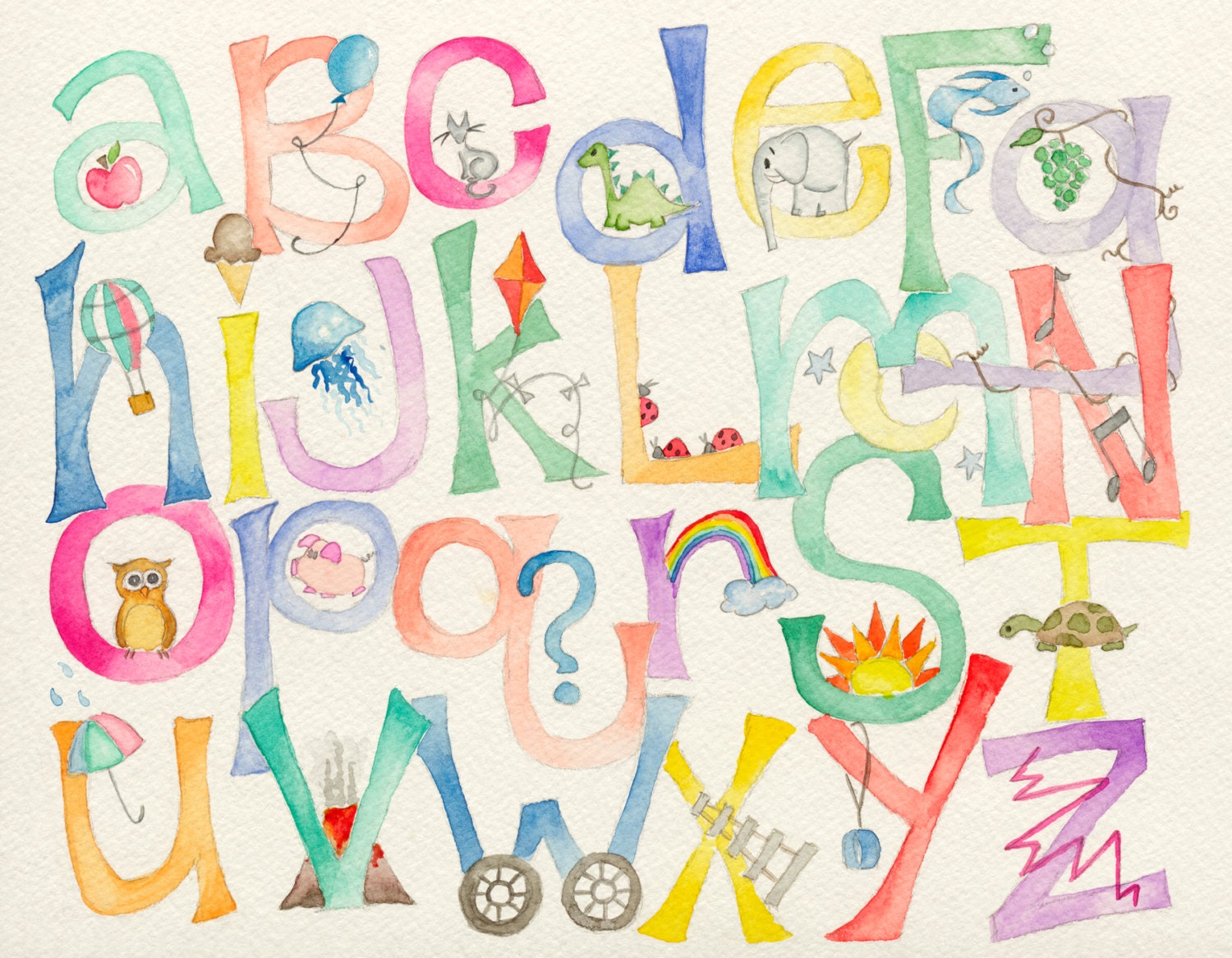 8x10 ABC Alphabet Nursery Watercolor Art Print