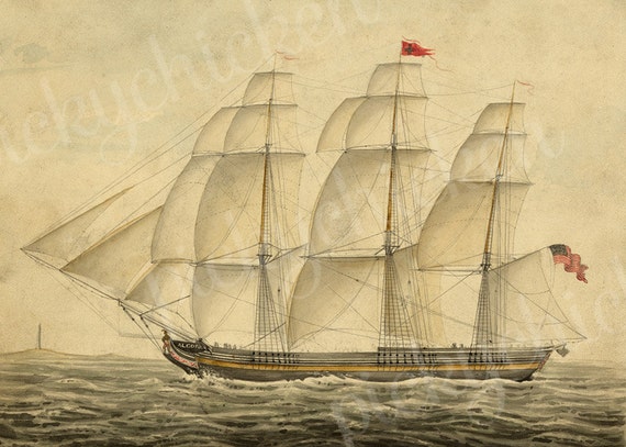 Sailing Ship at Sea 1800s 5x7 print digital INSTANT DOWNLOAD