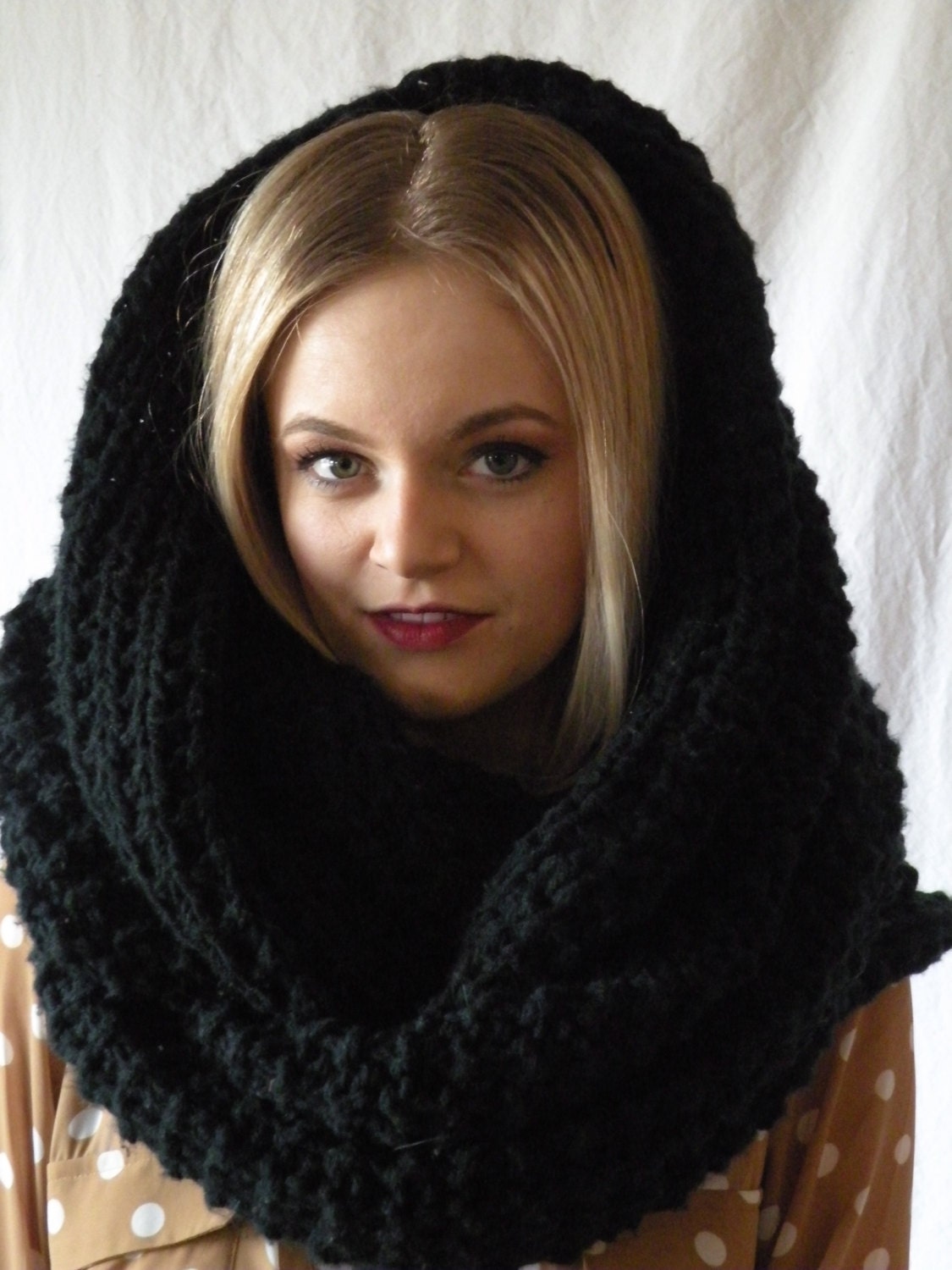 Long Oversized Chunky Snood Knit Infinity Scarf Black Cowl
