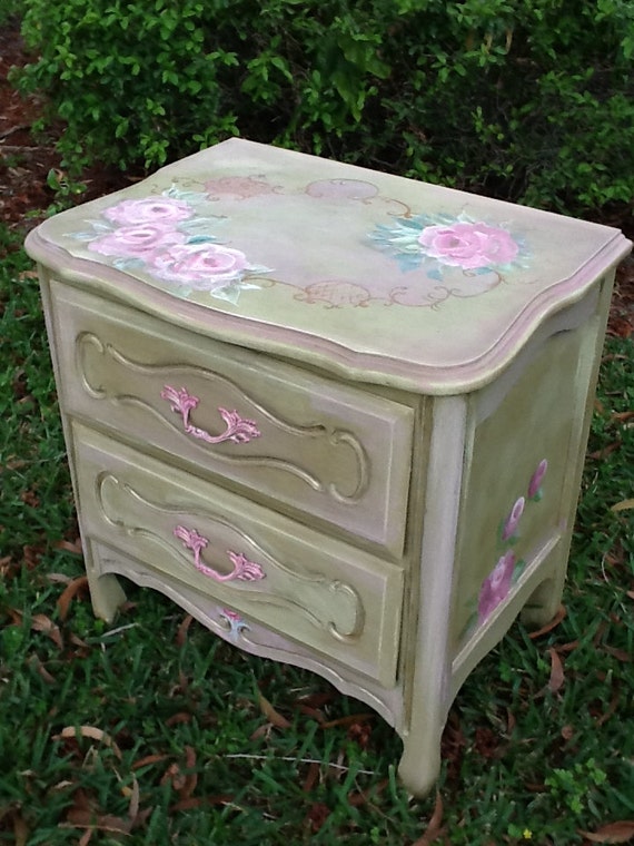 Items similar to Hand Painted Shabby Chic Night Stand on Etsy