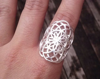 Sri Yantra ring solid Bronze sacred geometry by KIANZO on Etsy