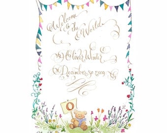 Calligraphy Birth Certificate/ Announcement - Hand Lettered ...