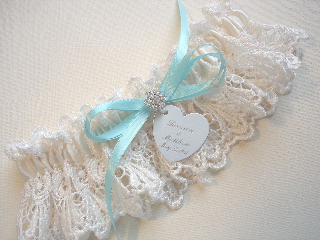 Personalized Garter, Wedding Garter in Ivory Venise Lace with Engraving ...
