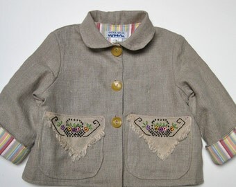 Size 6 Vintage Embroidered Girl Jacket Coat Yellow by JackieSpicer