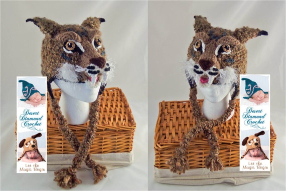Crochet Pattern 084 Bobcat Earflap Beanie Hat by desertdiamond