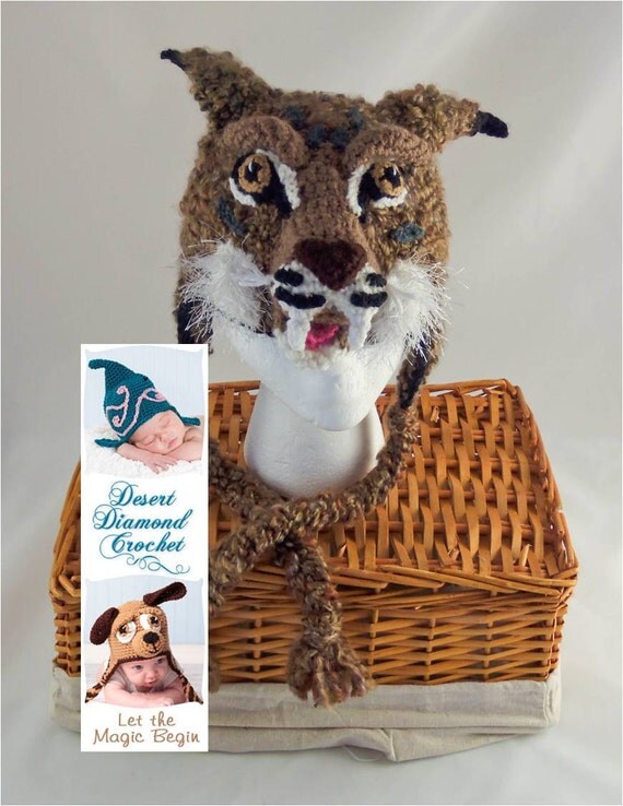 Crochet Pattern 084 Bobcat Earflap Beanie Hat by desertdiamond