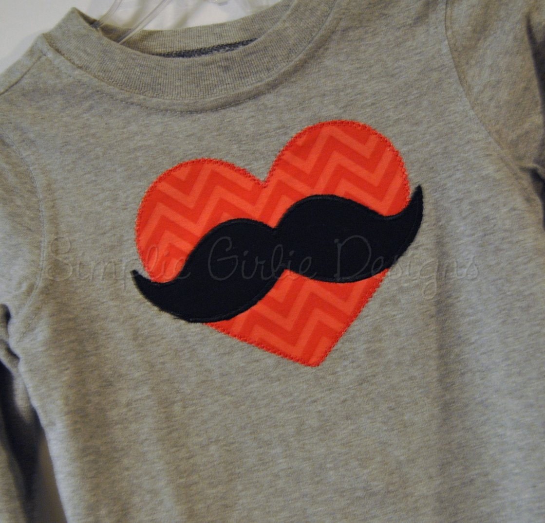 Mustache valentine shirt. Heart and by SimplieGirlieDesigns