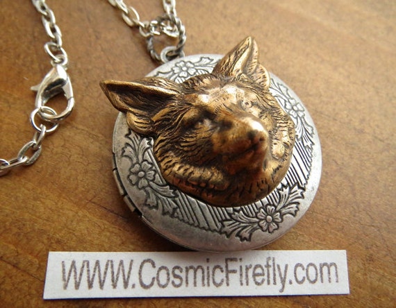 Fox Locket Necklace Brass Fox Necklace Gothic Victorian Style