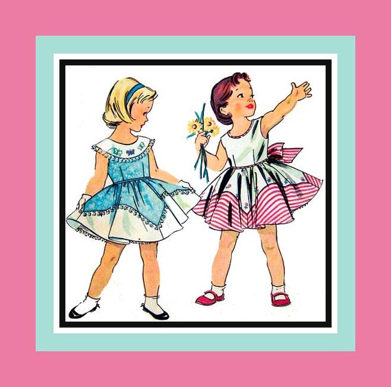 Vintage 1955-Adorable Little Girls Asymmetrical Over Lay Full