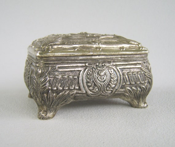 Vintage Silver Plated Jewelry Trinket Box Red Velvet Japan