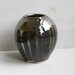 Shiny Vase Silver Metallic and Black Dripping Glaze Stoneware