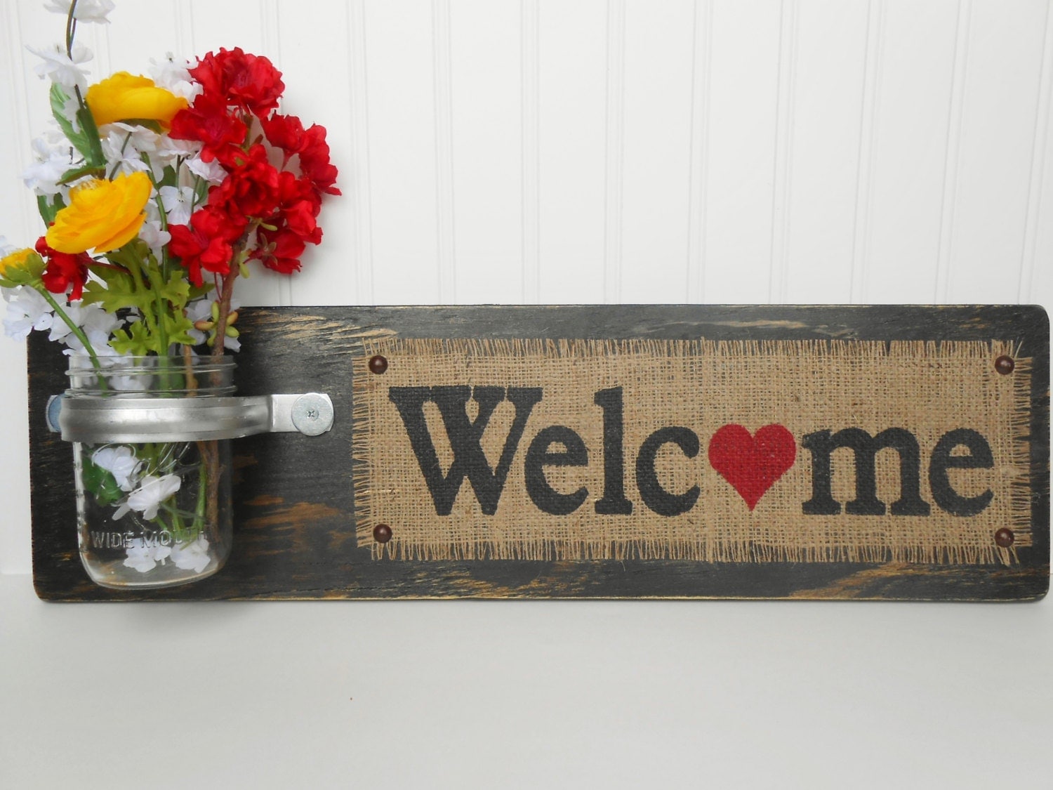Welcome wall hanging wooden letters wall flower holder wall