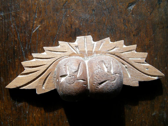6 Vintage Hand Carved Wood Drawer Pulls Acorns and Oak Leaves