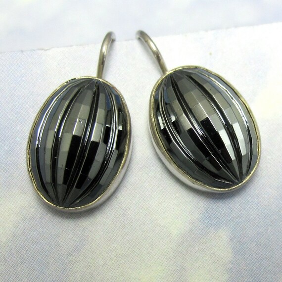 Vintage Hematite Earrings Sterling Silver Vintage Glass 1920s