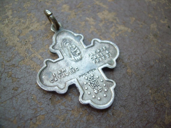 Vintage Catholic 4 way scapular cross medal Sterling silver