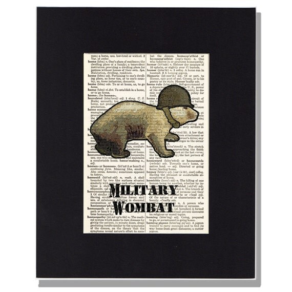 Items similar to Military Wombat vintage dictionary art print Combat ...