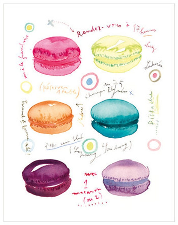 Watercolor macaron poster Kitchen decor Macaroon print 5X7