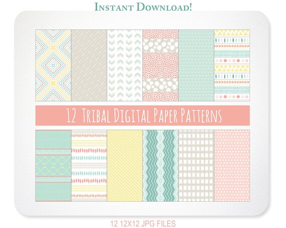 Items similar to Tribal Printable Digital Paper Pack for Scrapbooking ...