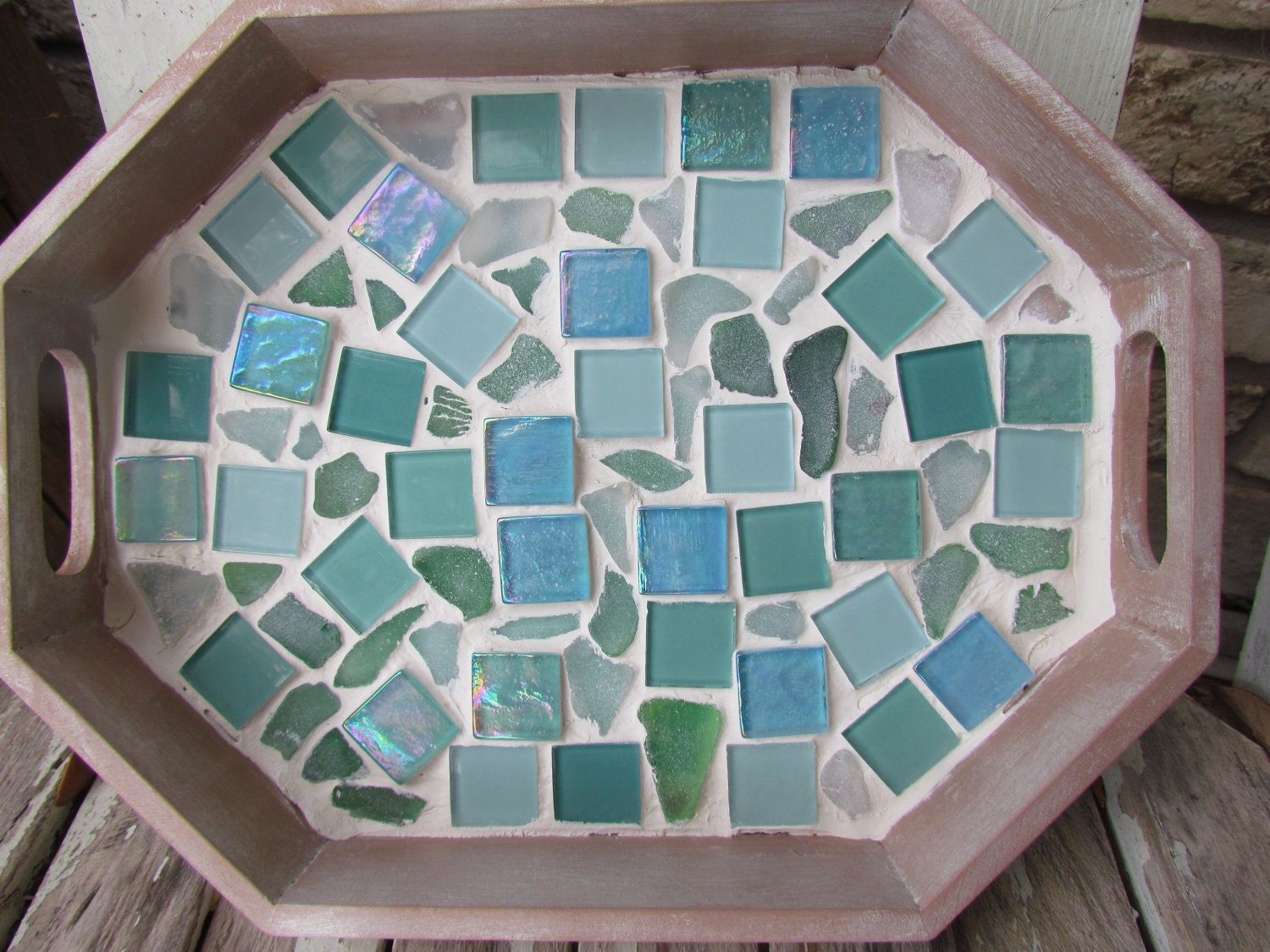Sea Glass And Tile Mosaic Serving Tray