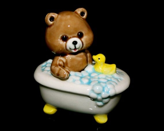Vintage Ceramic TED Bubble Bath Teddy Bear with Rubber Ducky