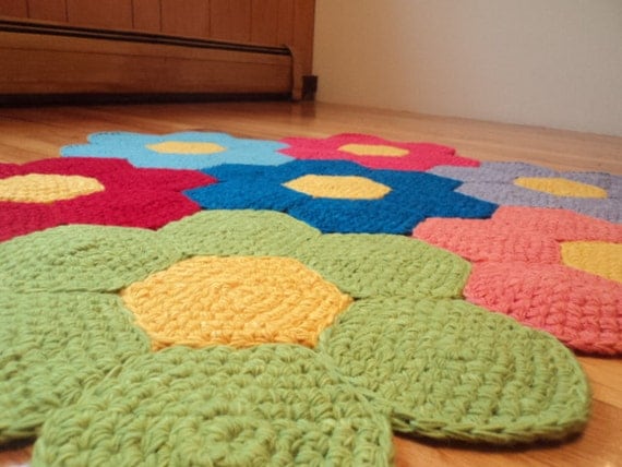 Crochet Flower Rug Nursery Rug Playroom Rug by WendysWonders127