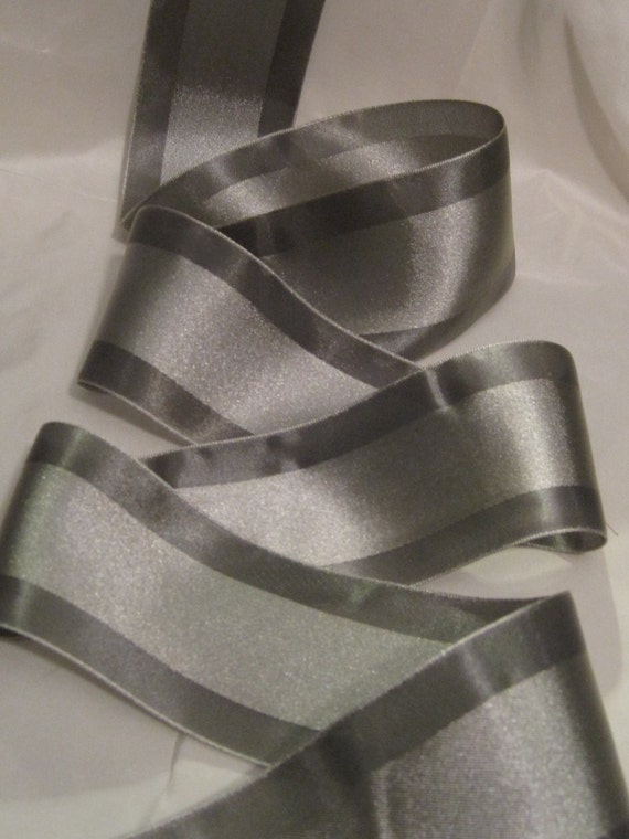 2 Yards Grey Satin Ribbon Striped Gray Ribbon by damesalamode