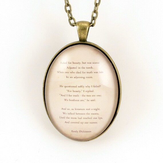Items similar to Emily Dickinson Poem Necklace, I Died For Beauty ...