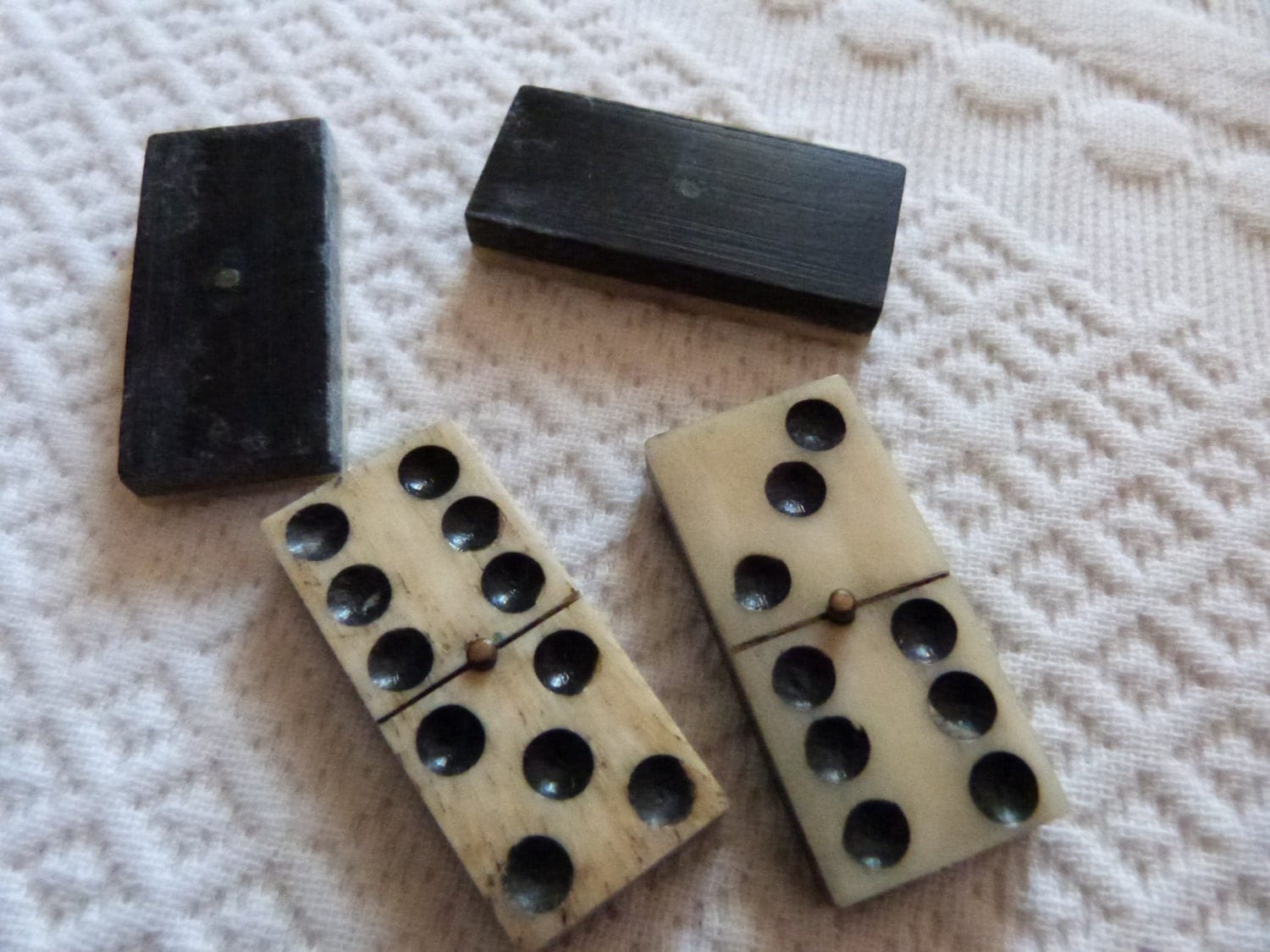 Antique French ivory ebony domino set 1800s vintage domino