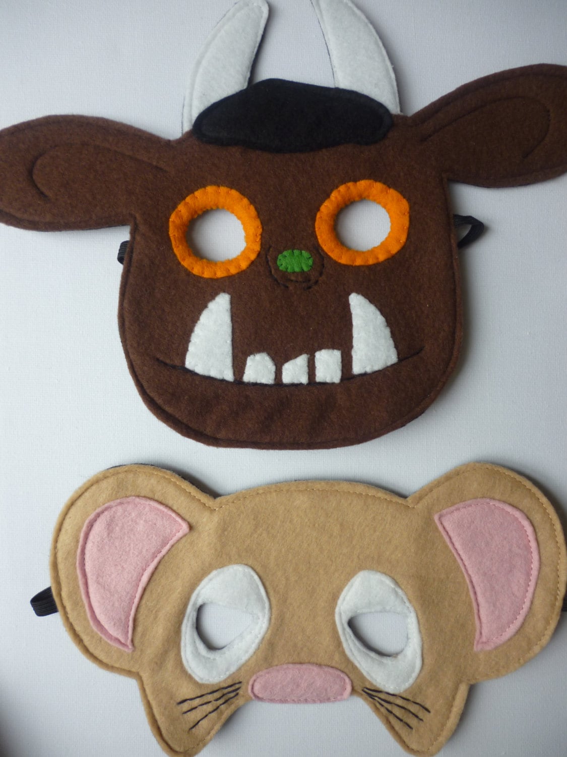 Hand finished Gruffalo and Mouse set mask dress up or role
