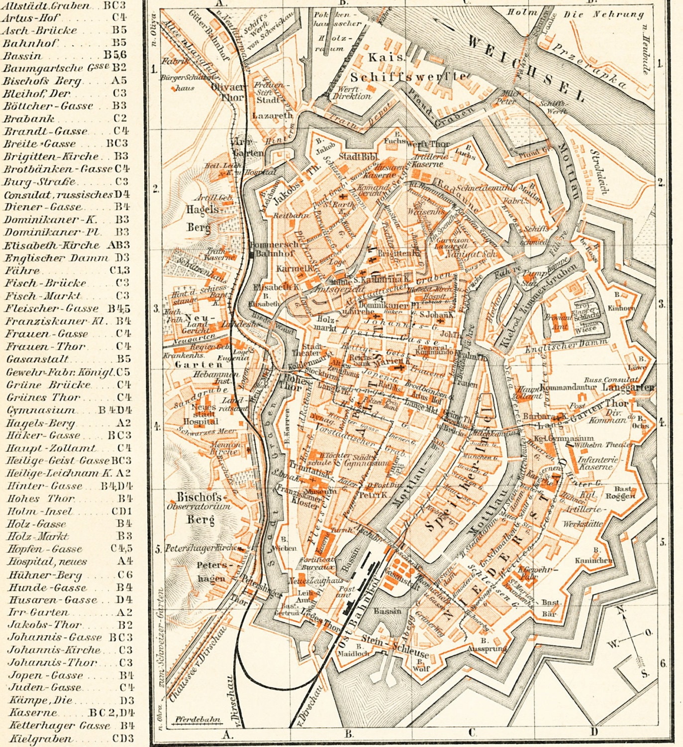 Gdansk map Danzig city map Gdansk old city by EleanorsVintage