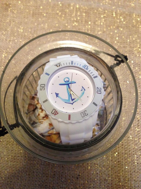Items similar to S. Tyler Blue Anchor Watch in White on Etsy