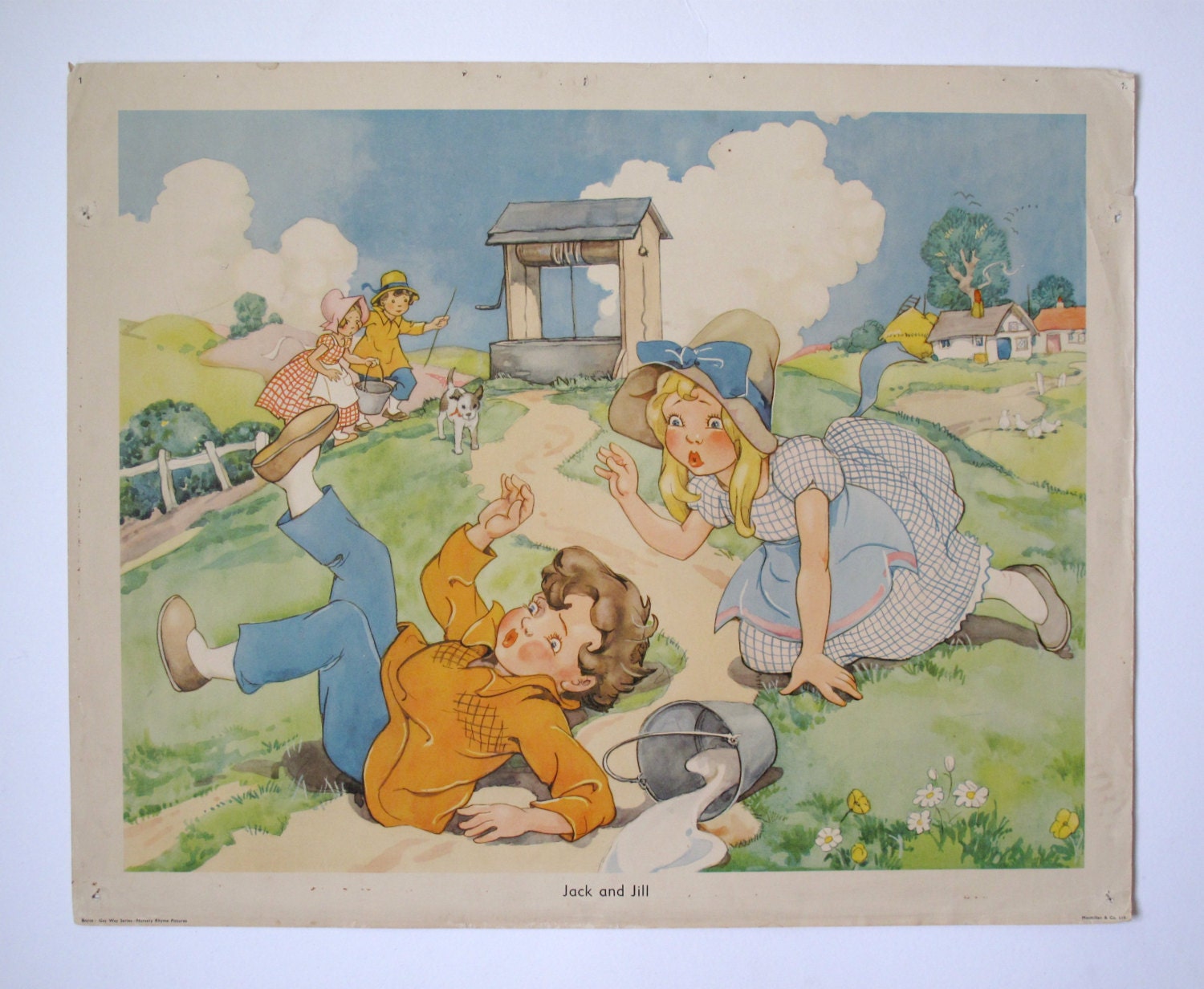 Vintage 1930's Nursery Rhyme Print Jack and Jill