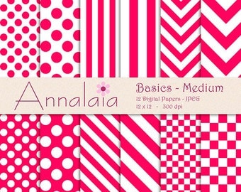 Digital Paper Pack Coral Pink and White Chevron by annalaia2