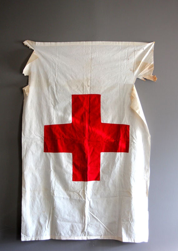 Vintage Distressed Red Cross Flag