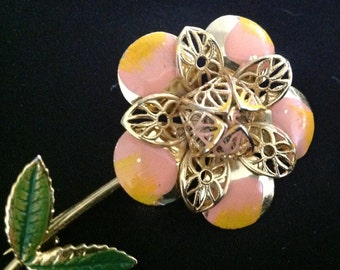 Beautiful Vintage Enamel Flower Brooch by VintageVelvetBox on Etsy
