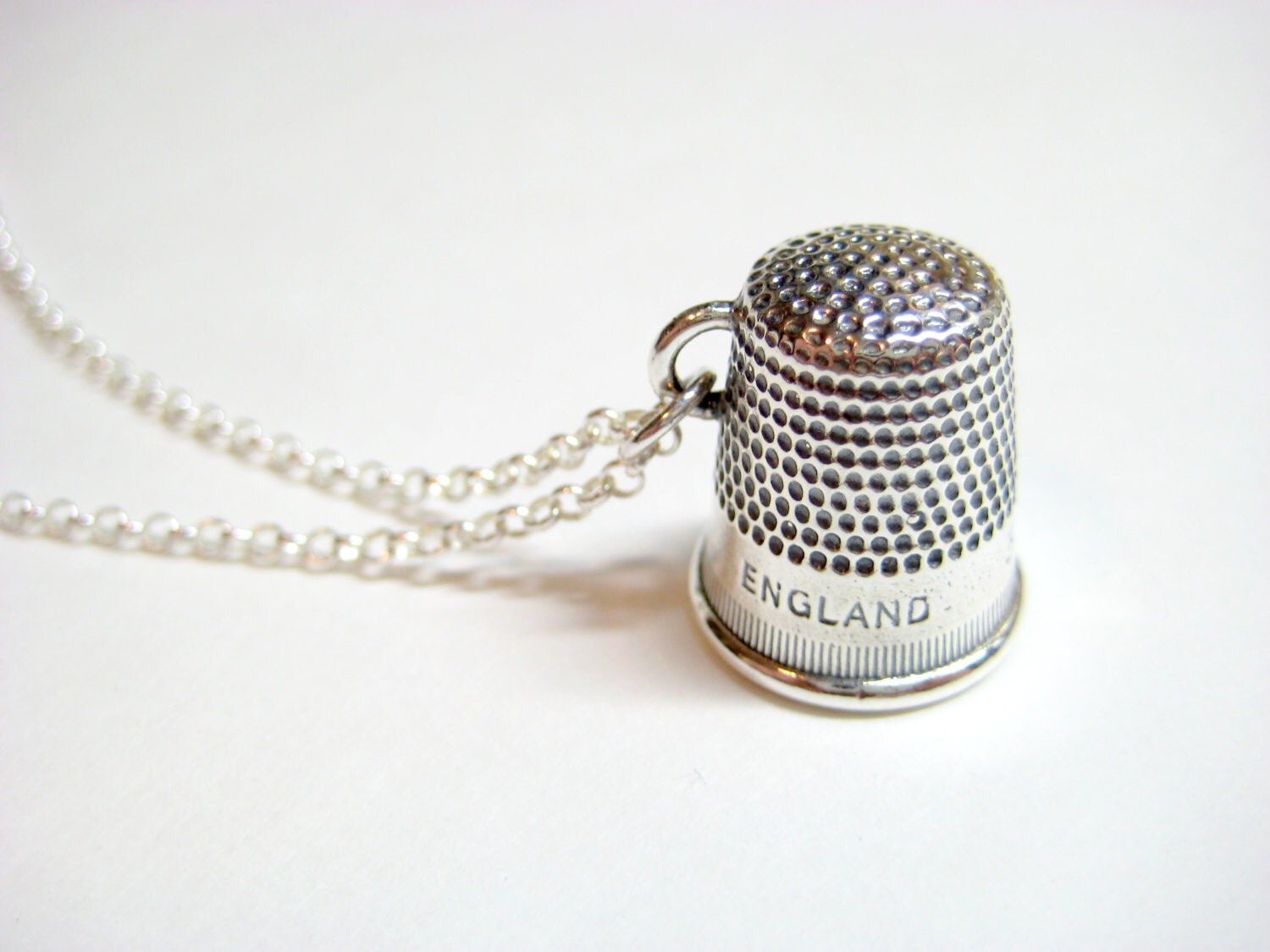 Sterling Silver THIMBLE Pendant. Silver Thimble Necklace.