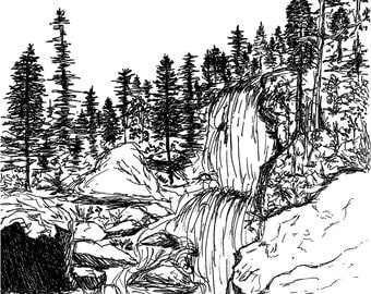 Waterfall drawing | Etsy