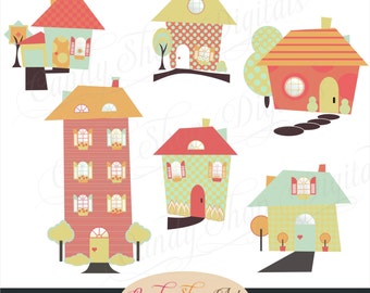 Instant Download - Whimsical Houses Clipart, Houses Clip Art, Fun House ...