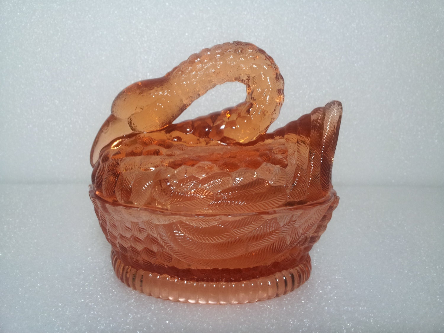 Heisey Glass Covered Swan Candy Dish
