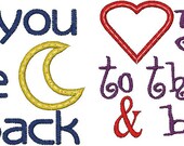 Items similar to I LOVE YOU To The Moon And Back Applique Embroidery ...